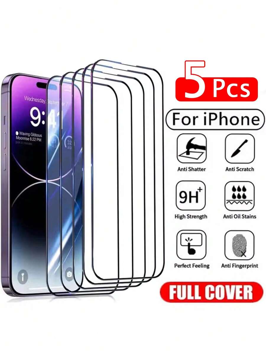 5pcs Tempered Glass Compatible With Iphone 16 16 Plus 16 Pro 16 Pro Max 15 14 Pro 13 12 11 Pro ...