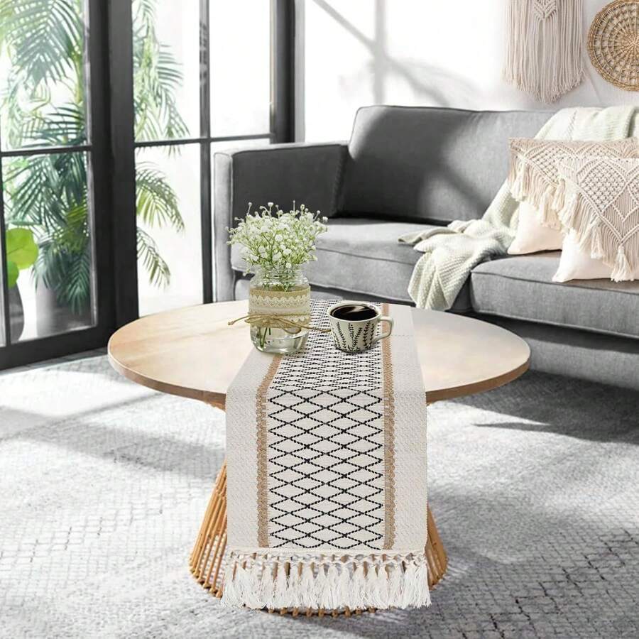 1pc Boho Table Runner Short, Summer Table Runners With Tassels, Macrame ...