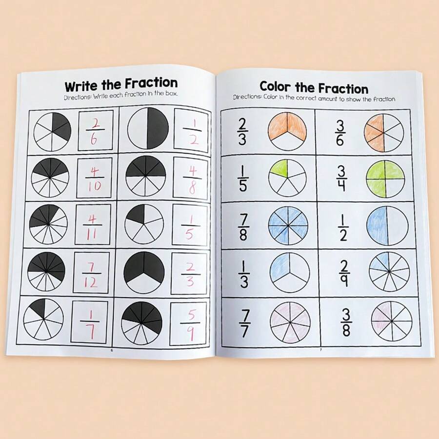 24 Pages Fractions Workbook For Kid Daily Practice Math Arithmetic ...
