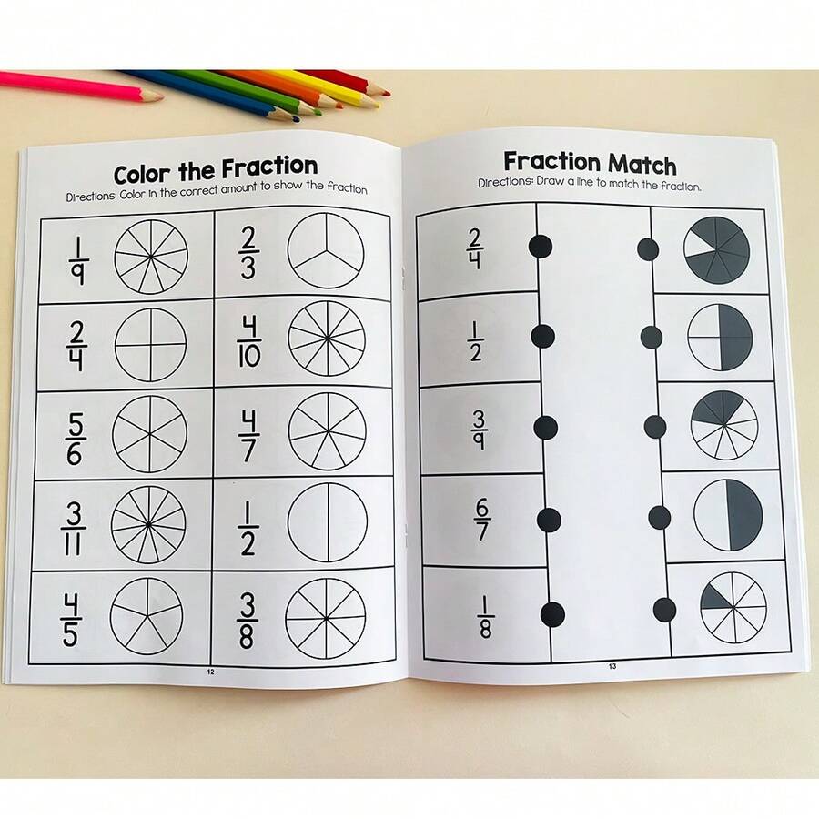 24 Pages Fractions Workbook For Kid Daily Practice Math Arithmetic ...
