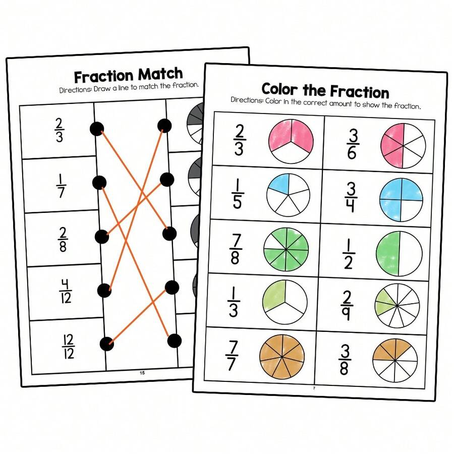 24 Pages Fractions Workbook For Kid Daily Practice Math Arithmetic ...