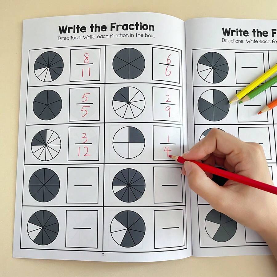 24 Pages Fractions Workbook For Kid Daily Practice Math Arithmetic ...