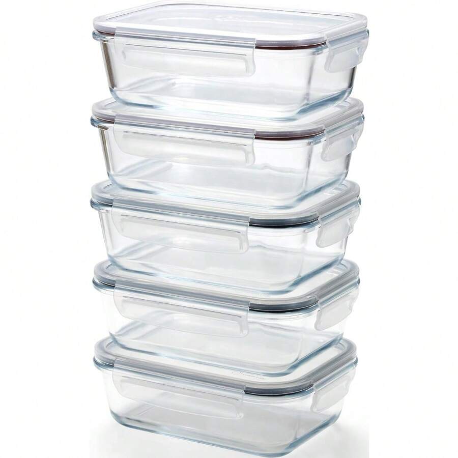 Glass Food Storage Containers | 5 Piece Set 860ml | Airtight LeakProof ...