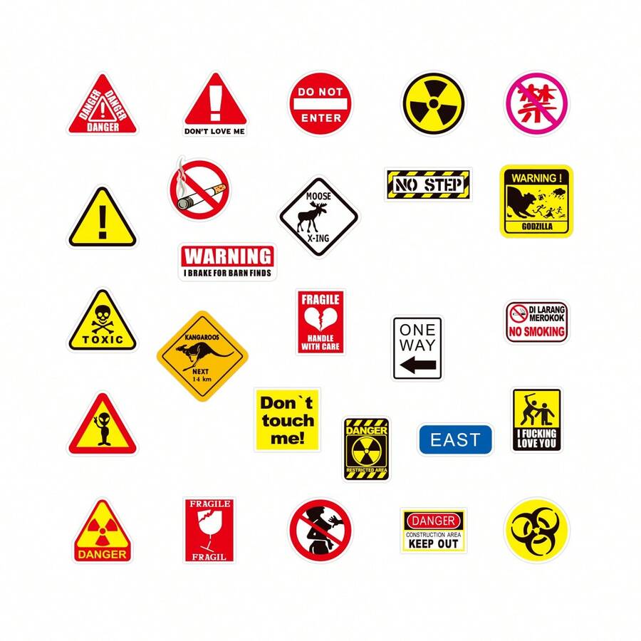 50PCS Warning Signs Stickers Aesthetic Vinyl Stickers Decals Scrapbook ...