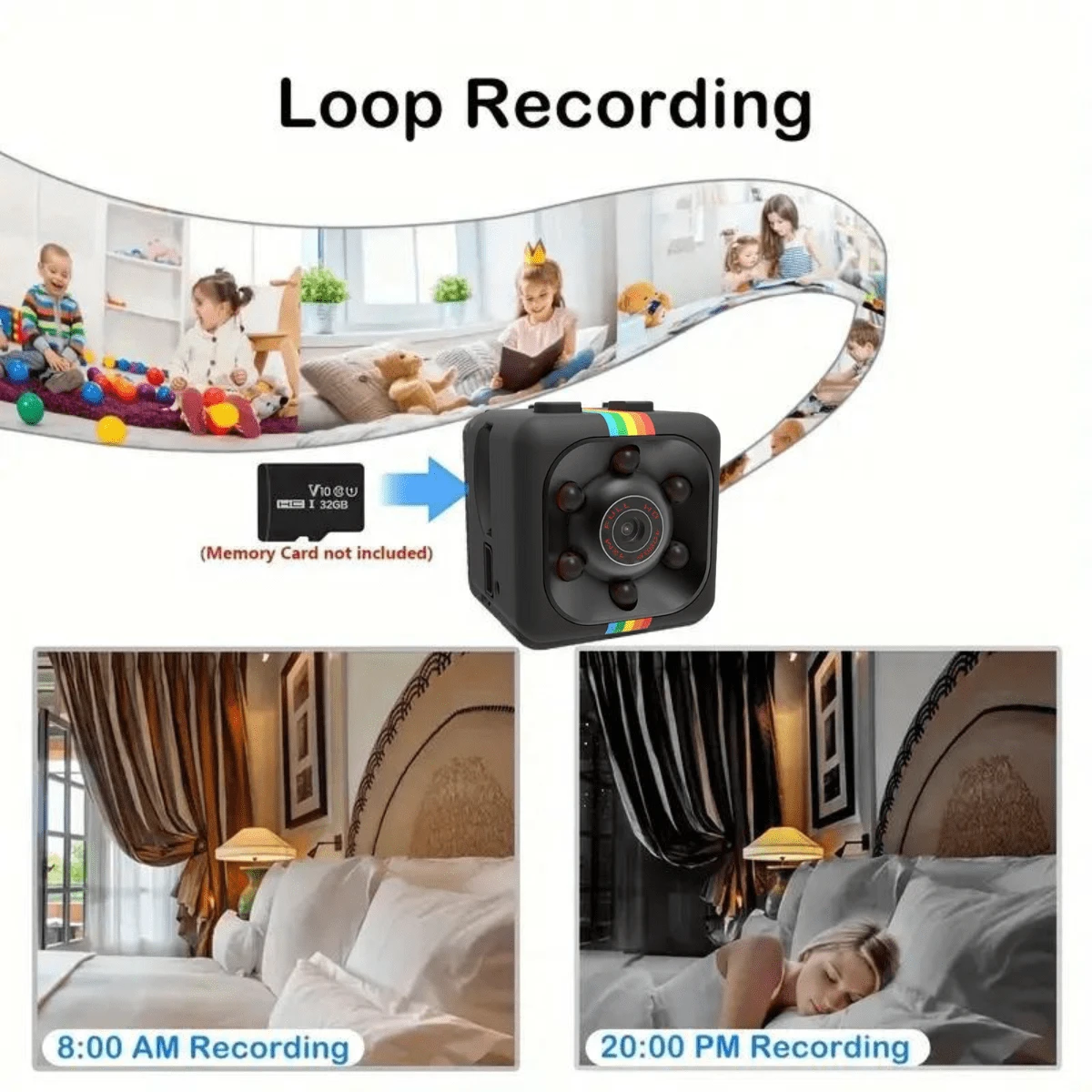 Minigrama, Câmera 1080P, Câmera Babá Full HD com Visão Noturna Ativada ...