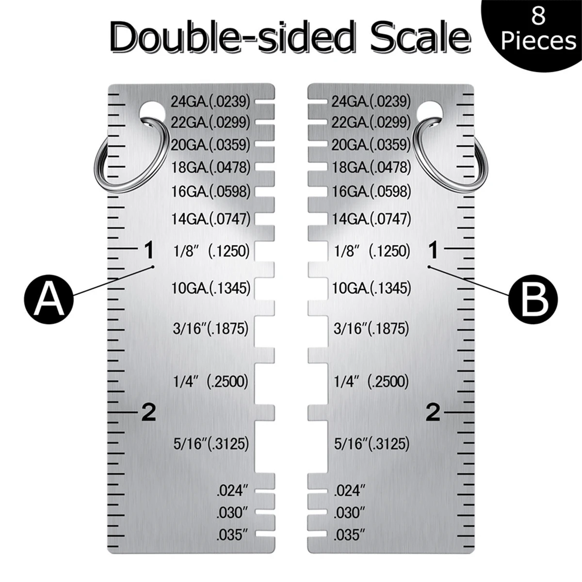 Metal Sheet Thickness Gauge, 8 Pack Stainless Steel Wire Gauge Size ...