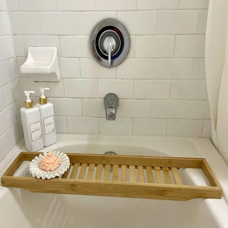 Bamboo Bathtub Caddy Tray, Bathing Accessories Storage Organizer for ...