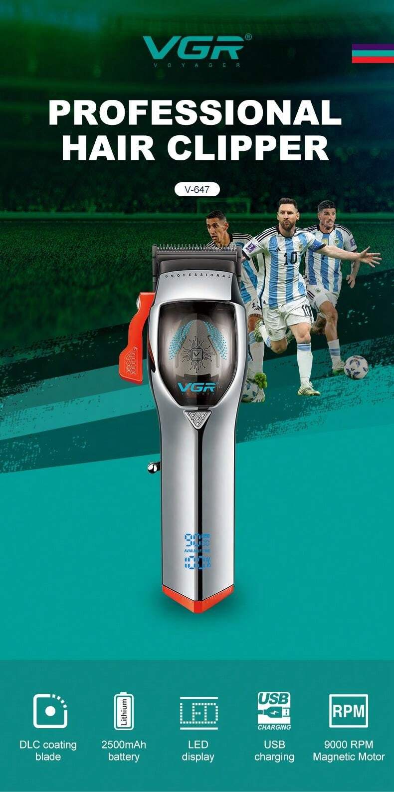 VGR Máquina de Corte Aparador de Cabelo VGR Profissional, sem Fio, Recarregável, Elétrica ...