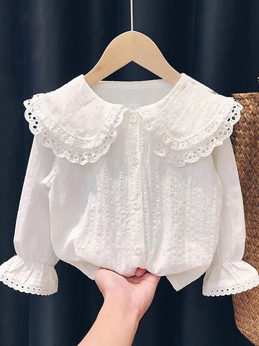 Young Girl Long Sleeve Double Layer Ruffle Collar Princess Blouse ...