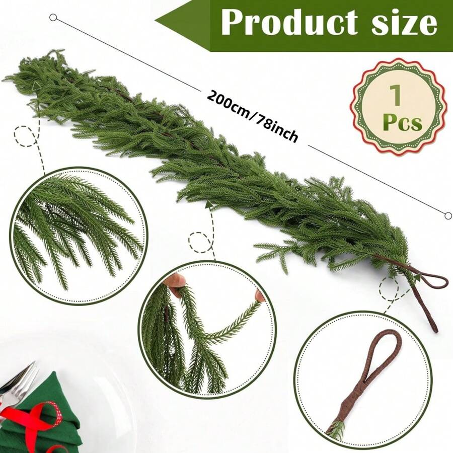 1 Pc Artificial Norfolk Pine Garlands, Real Touch Winter Pine Garland, Green Artificial Greenery ...