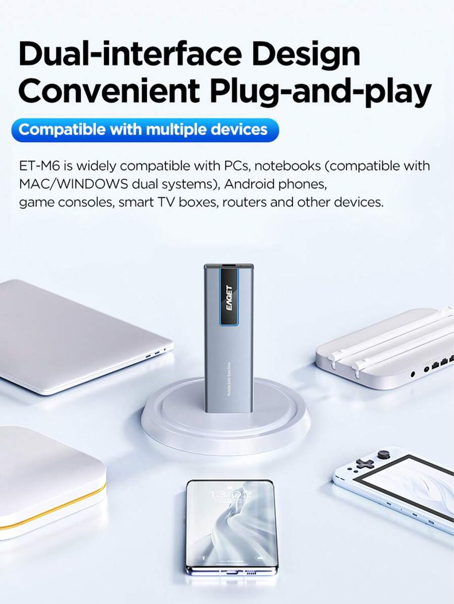 1TB External Portable SSD - Up To 560MB/S Type-C 3.2 Mini Portbale ...