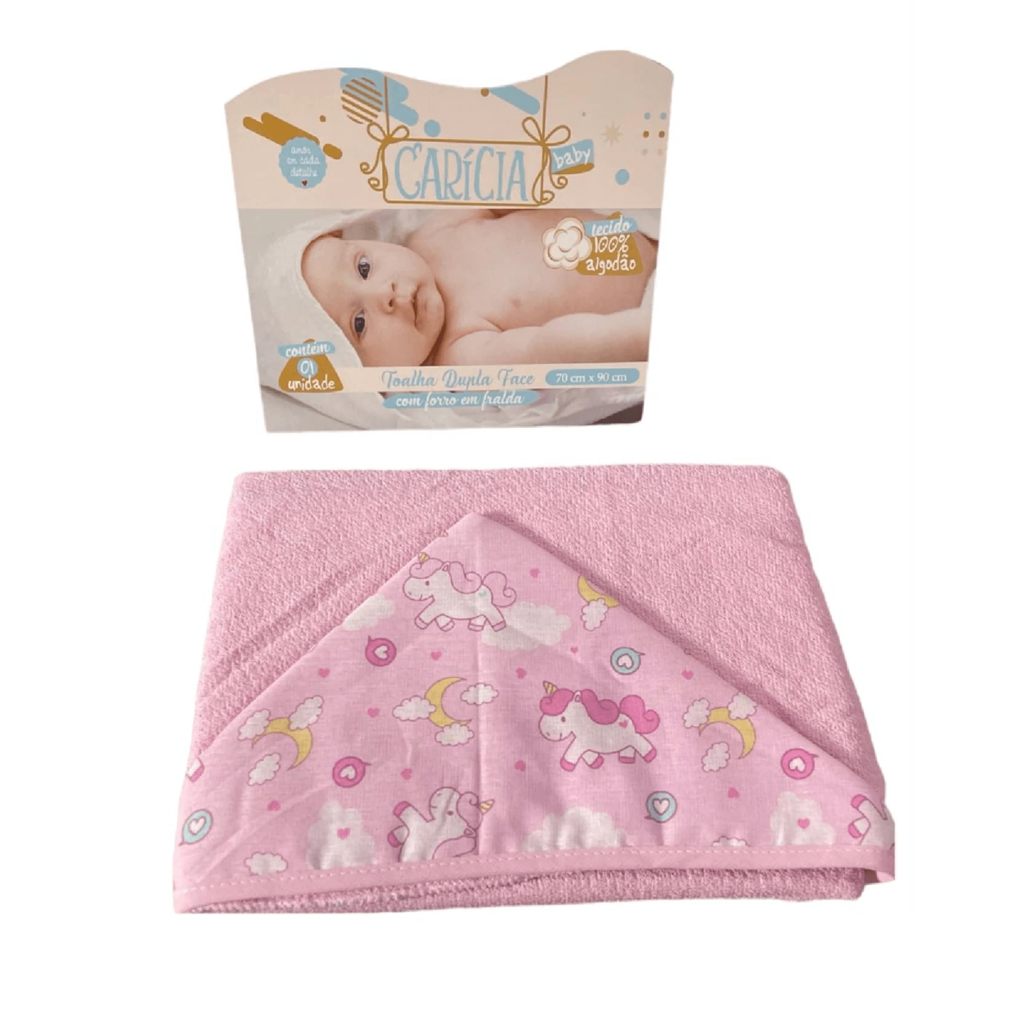 Double-Sided Carícia Towel With Diaper Lining And Hood, Measuring 70cm ...