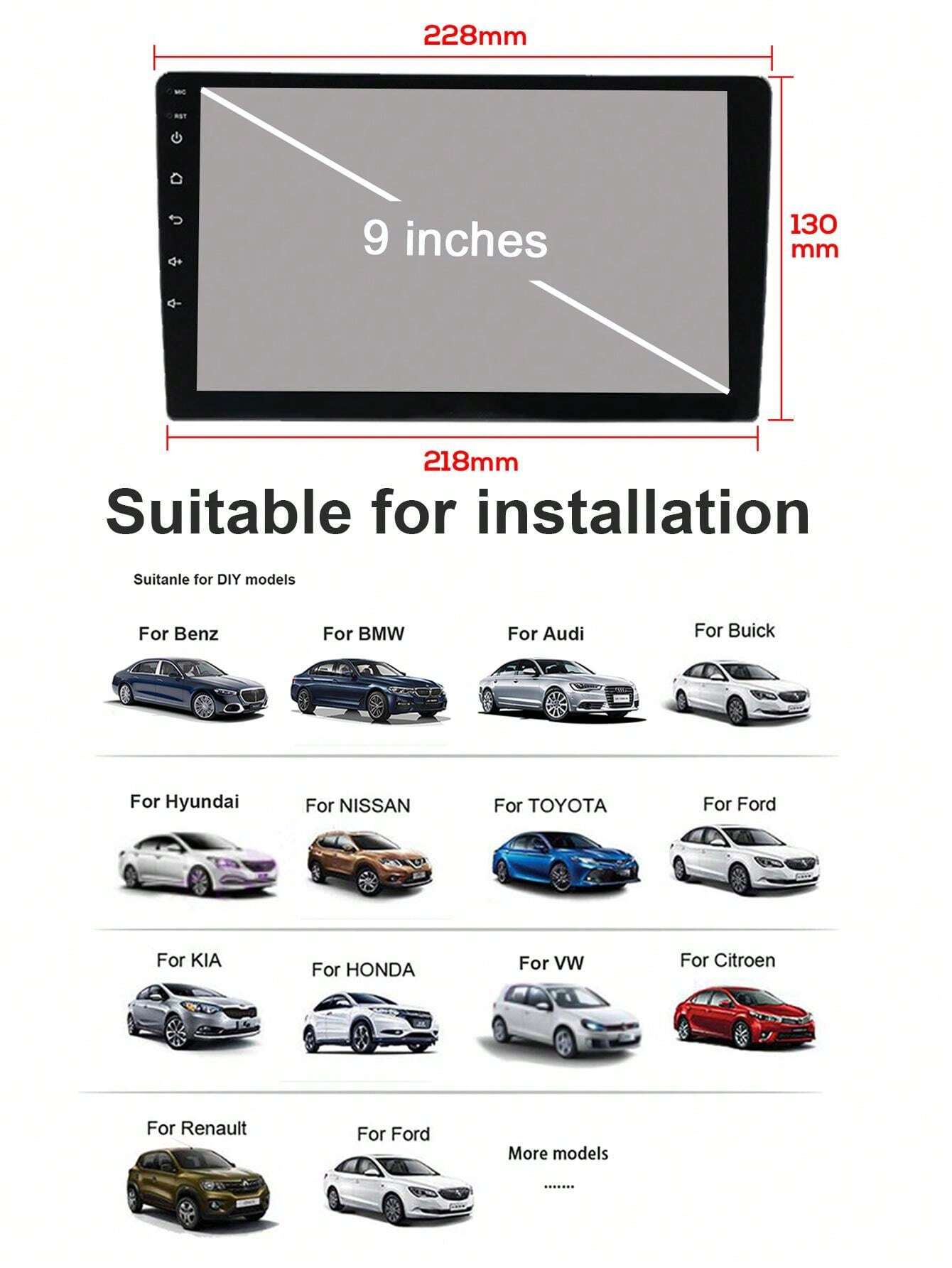 9-Inch Universal 2 Din Android 14 Car Navigation GPS Multimedia Player ...