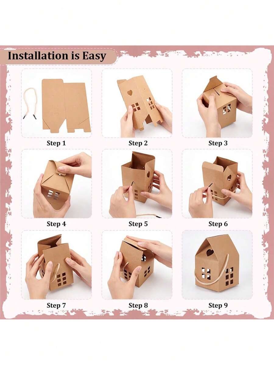 10pcs Christmas House Shaped Gift Box, White Kraft Paper Hollow Gift ...