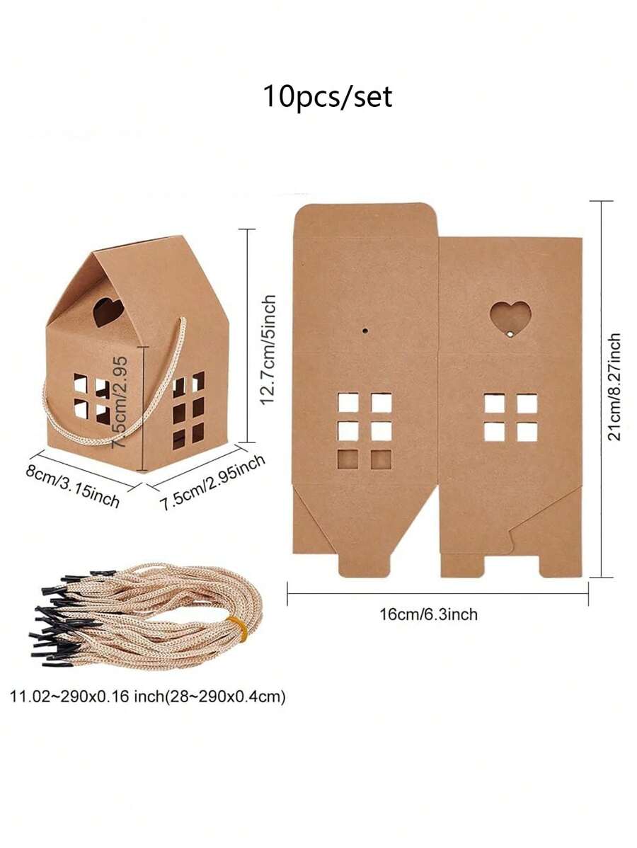 10pcs Christmas House Shaped Gift Box, White Kraft Paper Hollow Gift ...