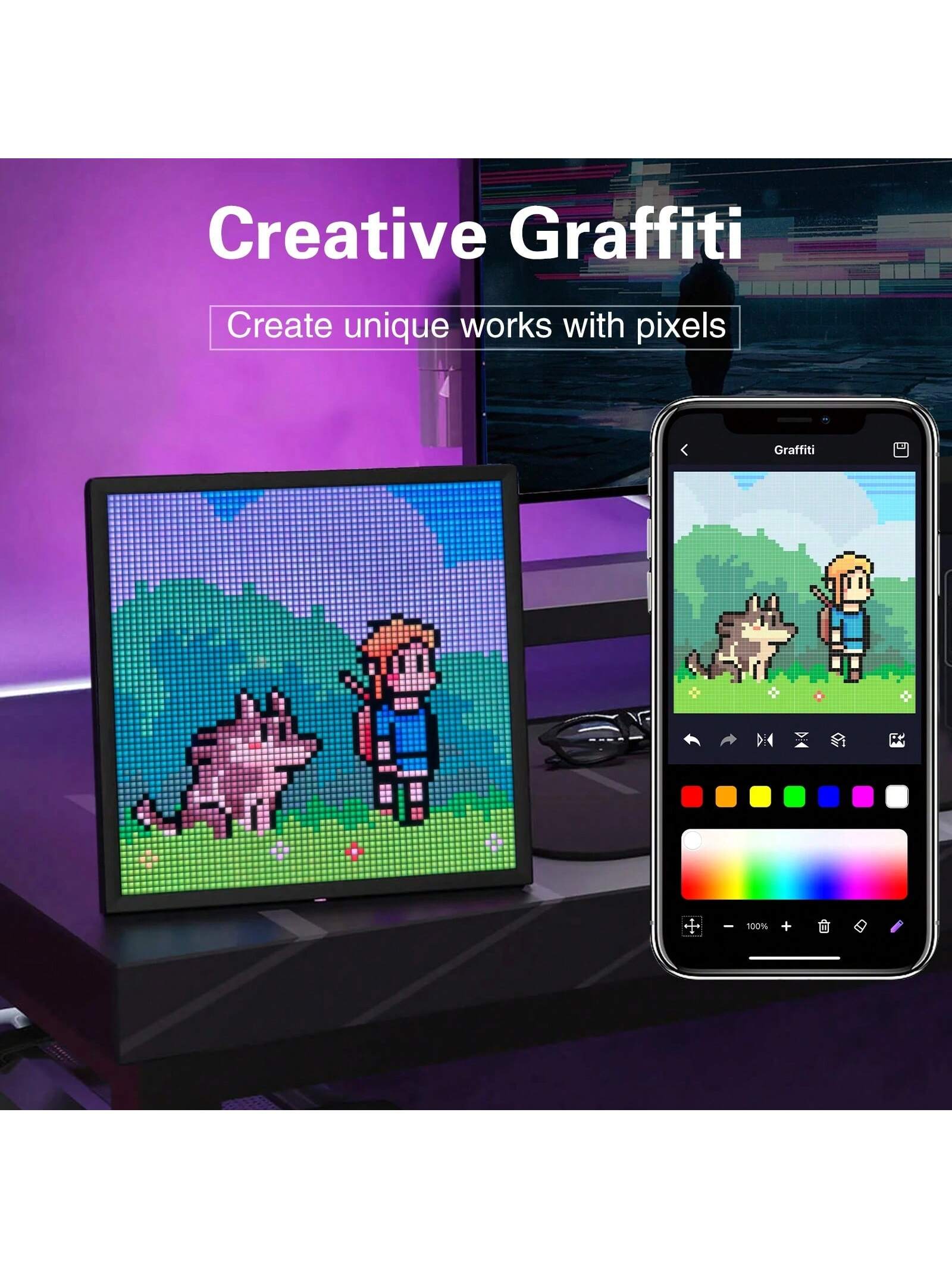 Marco de pantalla de píxeles LED de 64x64 - Marco digital de arte ...