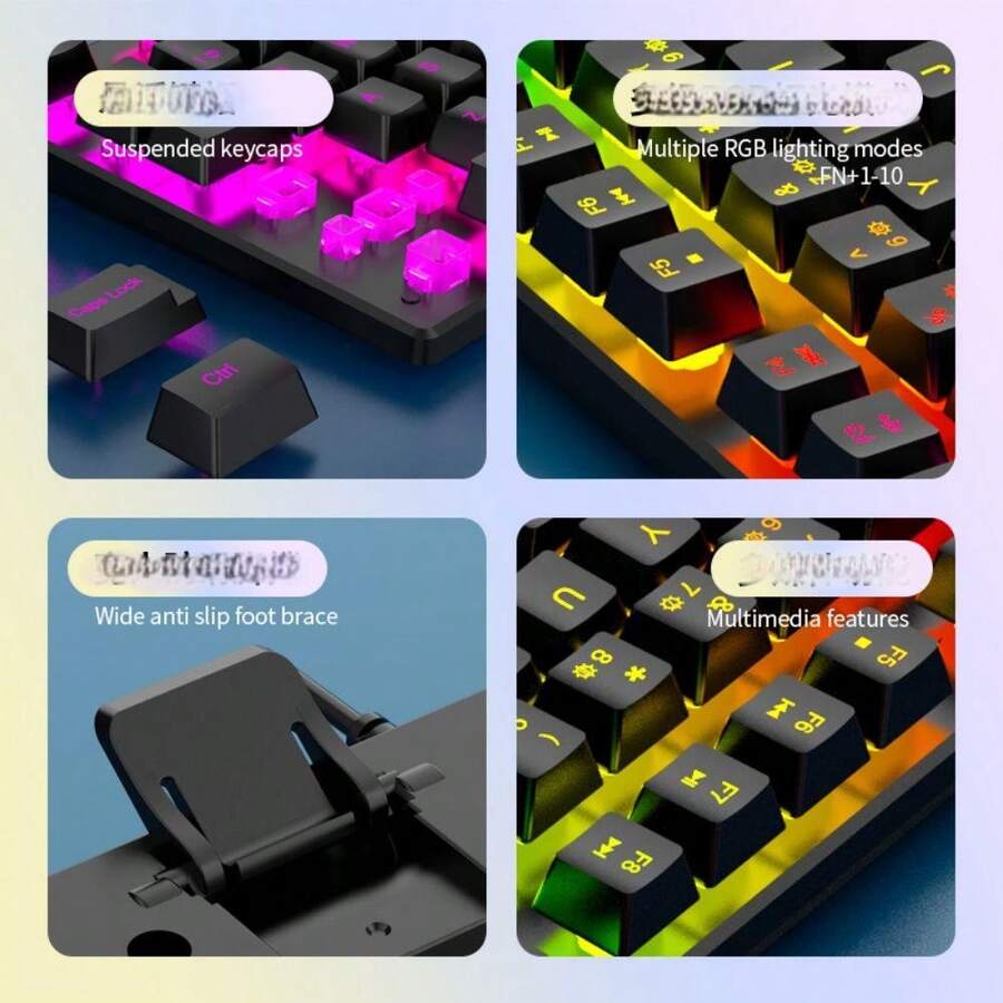 87-Key Rainbow Backlit Mechanical Feeling Wired Keyboard With Floating ...