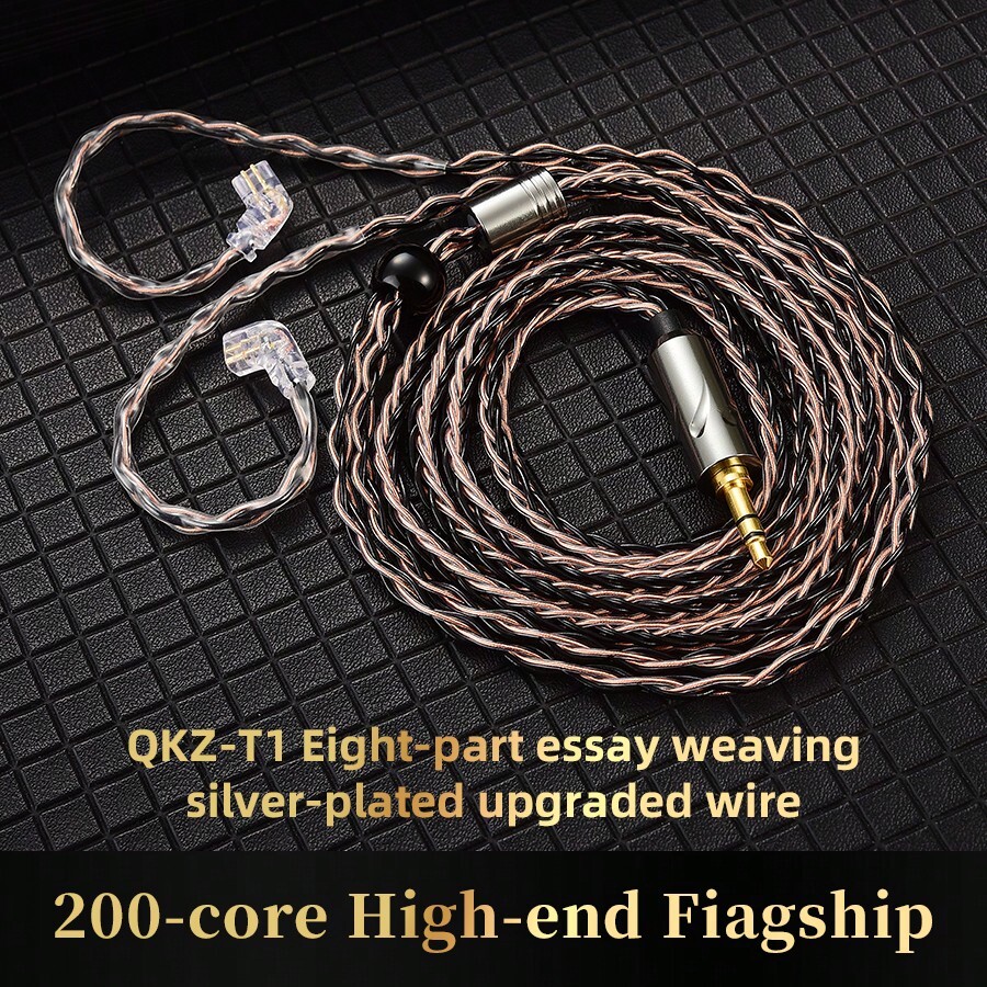 QKZ QKZ T1 Earphone Cable Original QDC Copper Silver-Plated Upgrade Wire 3.5mm Wired Headphone ...