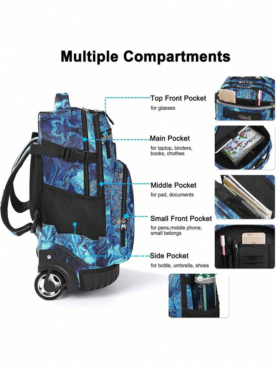 Seastig Rolling Backpack 18in Wheeled Backpack Roller Backpack Carry-On ...