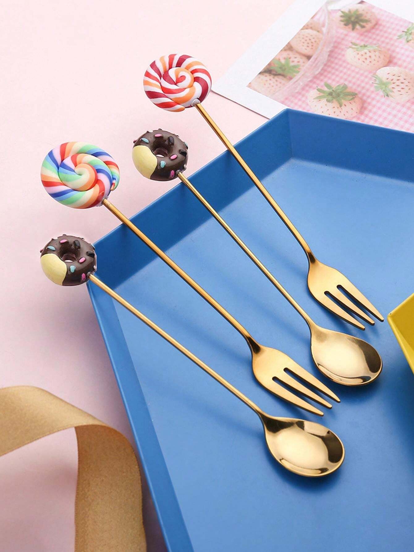 Four-Piece Stainless Steel Cartoon Tableware Set In A Donut-Themed Gift ...