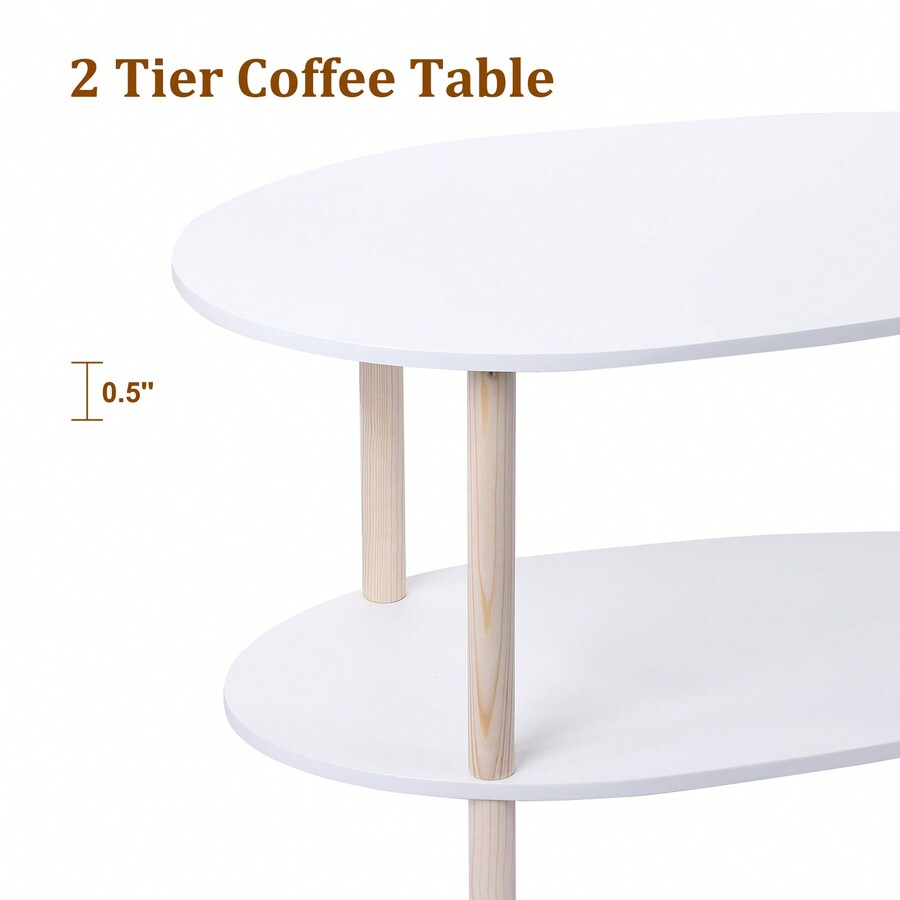 Oval Coffee Tables, 2-Tier Small Coffee Table With Storage Shelf ...