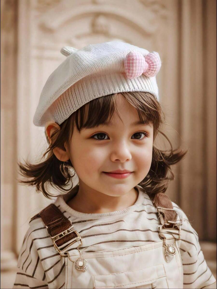 1pc Adorable Minimalist Grid Bow Tie Painter Beret - Stylish Winter ...