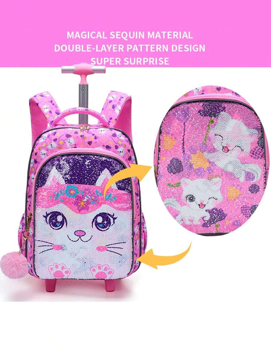 BLING BABIES 3Pcs Set Rolling Backpack For Girls Pink Cute Cartoon ...