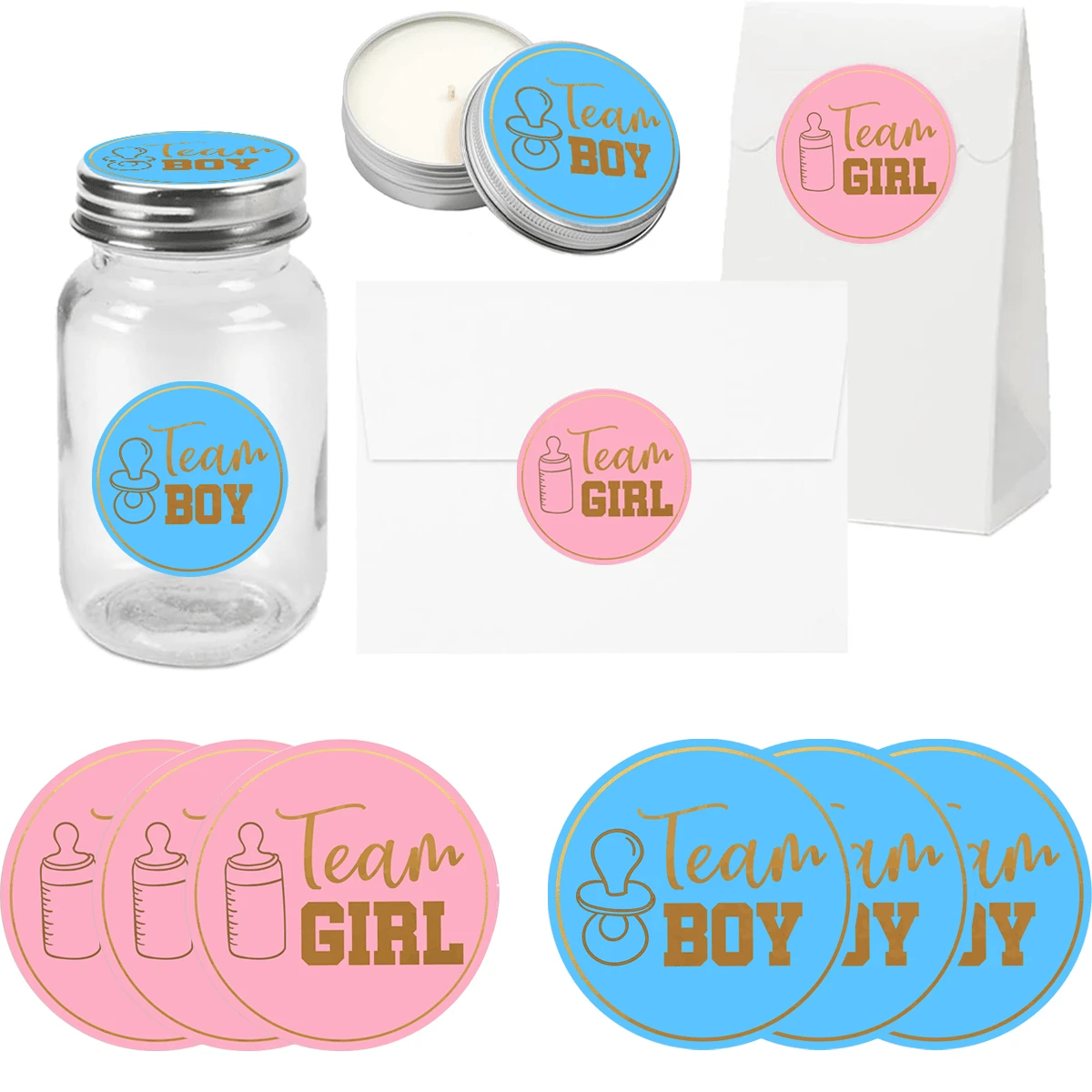 Gender Reveal Stickers Team Gi Rl And Bo Y He And She Ba By Shower ...