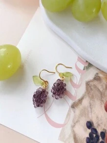 2 Pcs Fresh Summer Cute Resin Green And Purple Grape Fruit Drop Clip ...