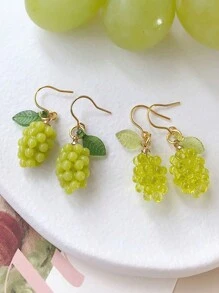 2 Pcs Fresh Summer Cute Resin Green And Purple Grape Fruit Drop Clip ...