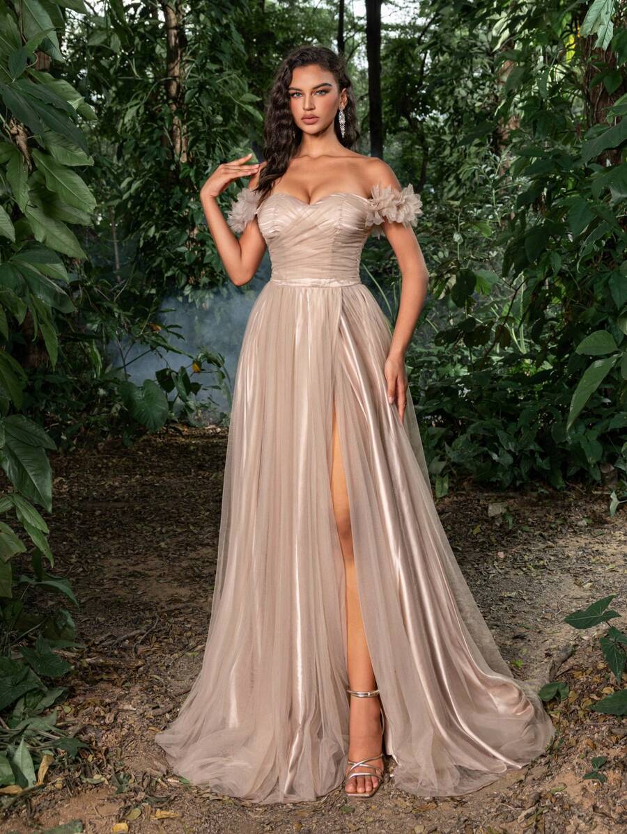 Faeriesty Gorgeous Elegant Off-Shoulder Netted Evening Gown With High ...