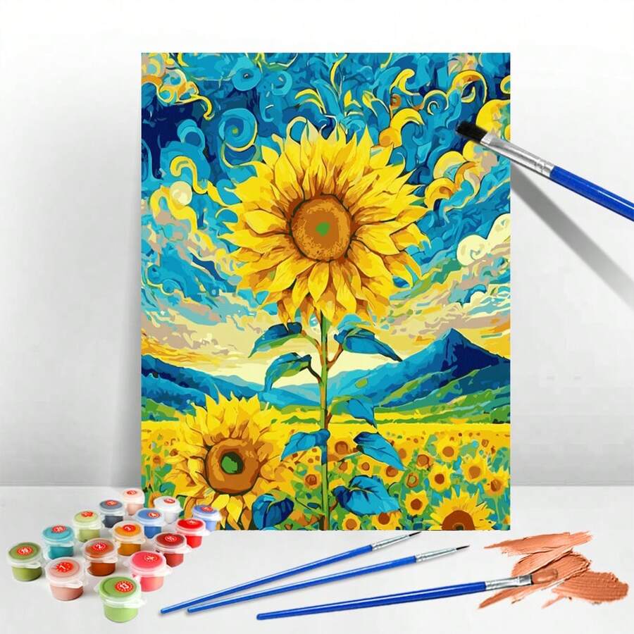 1 Set Oil Painting By Numbers Sunflower Arts And Crafts DIY Hobby ...