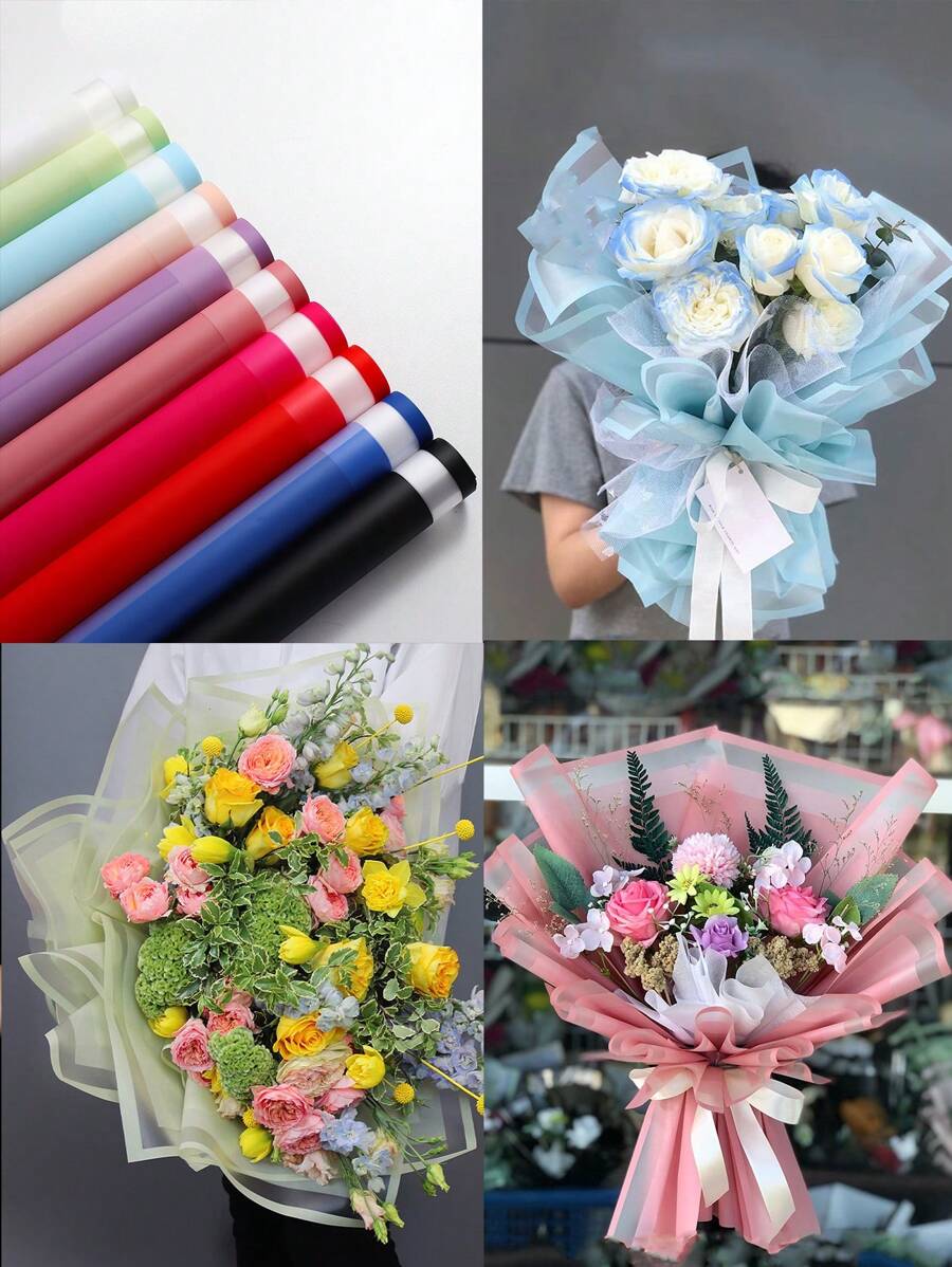 20pcs/Pack Colored-Border, Matte & Waterproof Flowers Wrapping Paper ...