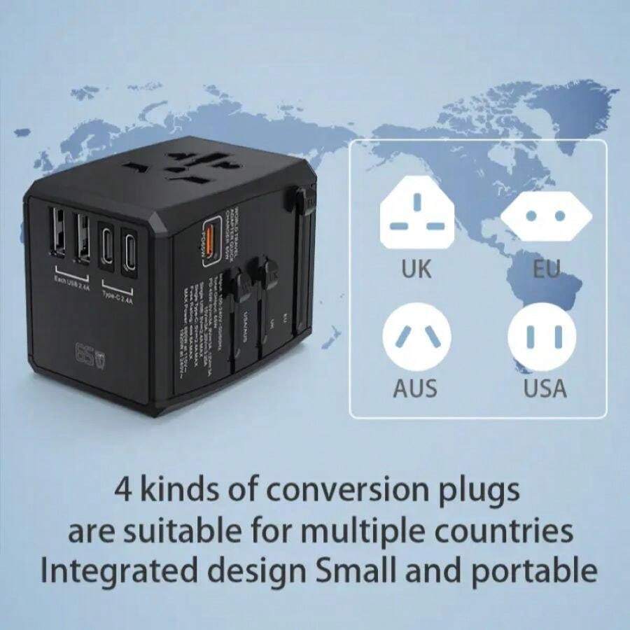 Adaptador de viaje universal, adaptador de enchufe de viaje de 45W GaN ...