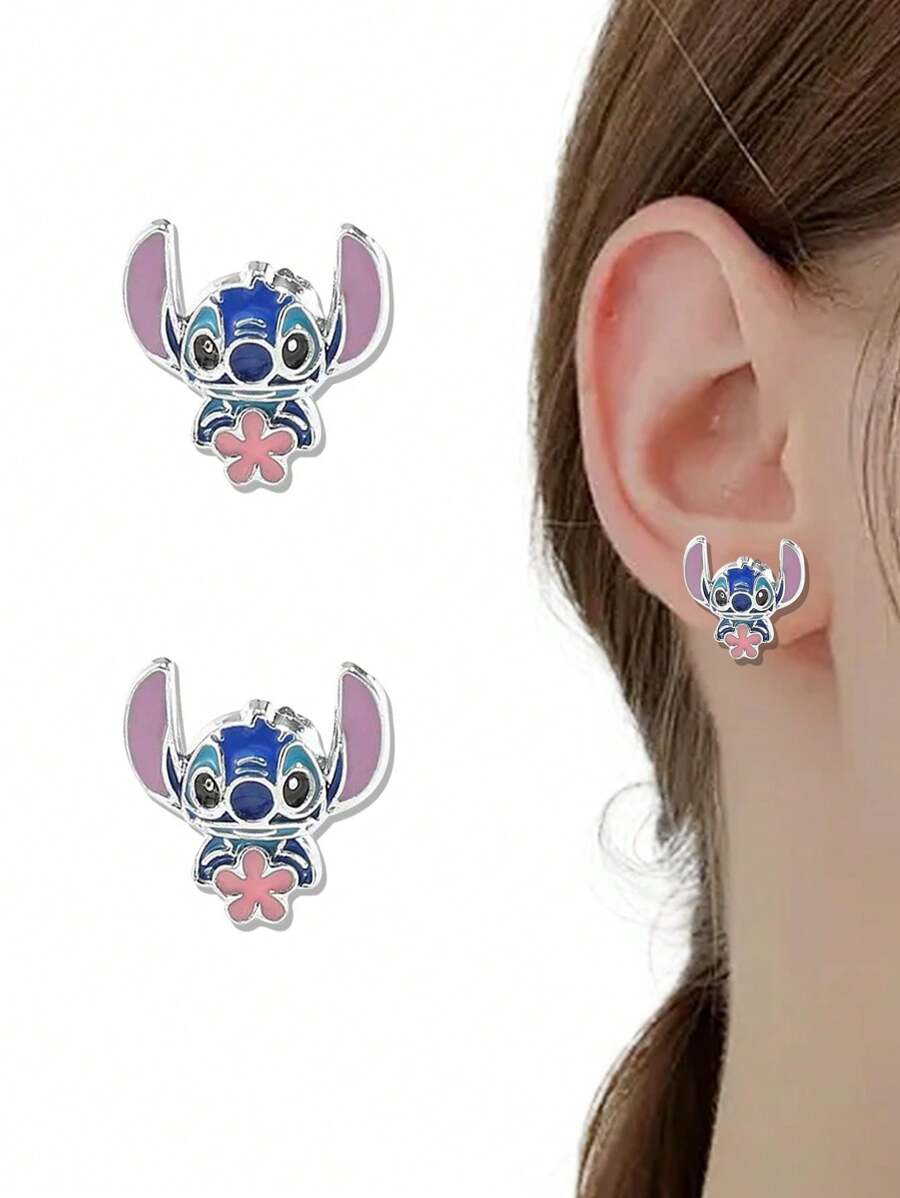 Disney Lilo & Stitch Stitch Cute Cartoon Stitch With Flower Stud ...