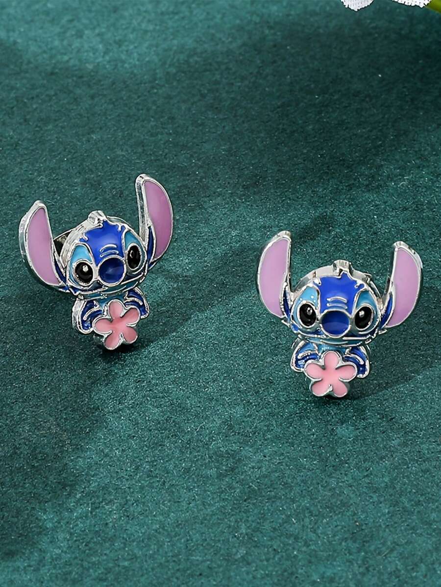 Disney Lilo & Stitch Stitch Cute Cartoon Stitch With Flower Stud ...