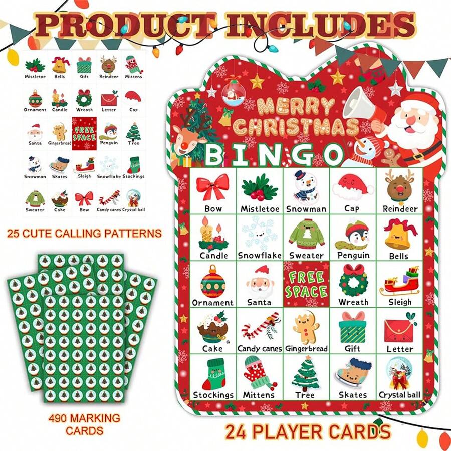 Juego de 32 piezas de Bingo de Navidad, 24 cartones de Bingo para ...