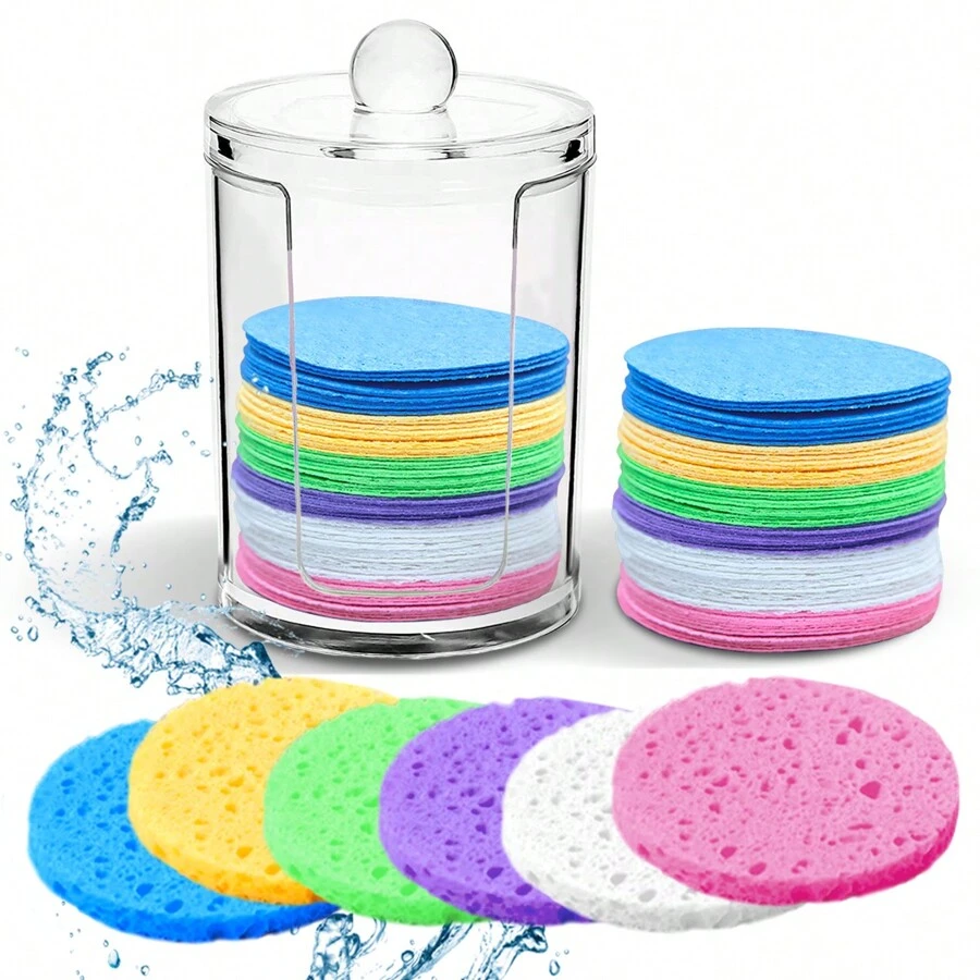 60 Pieces Compressed Natural Facial Sponges Round Soft Face Exfoliator ...
