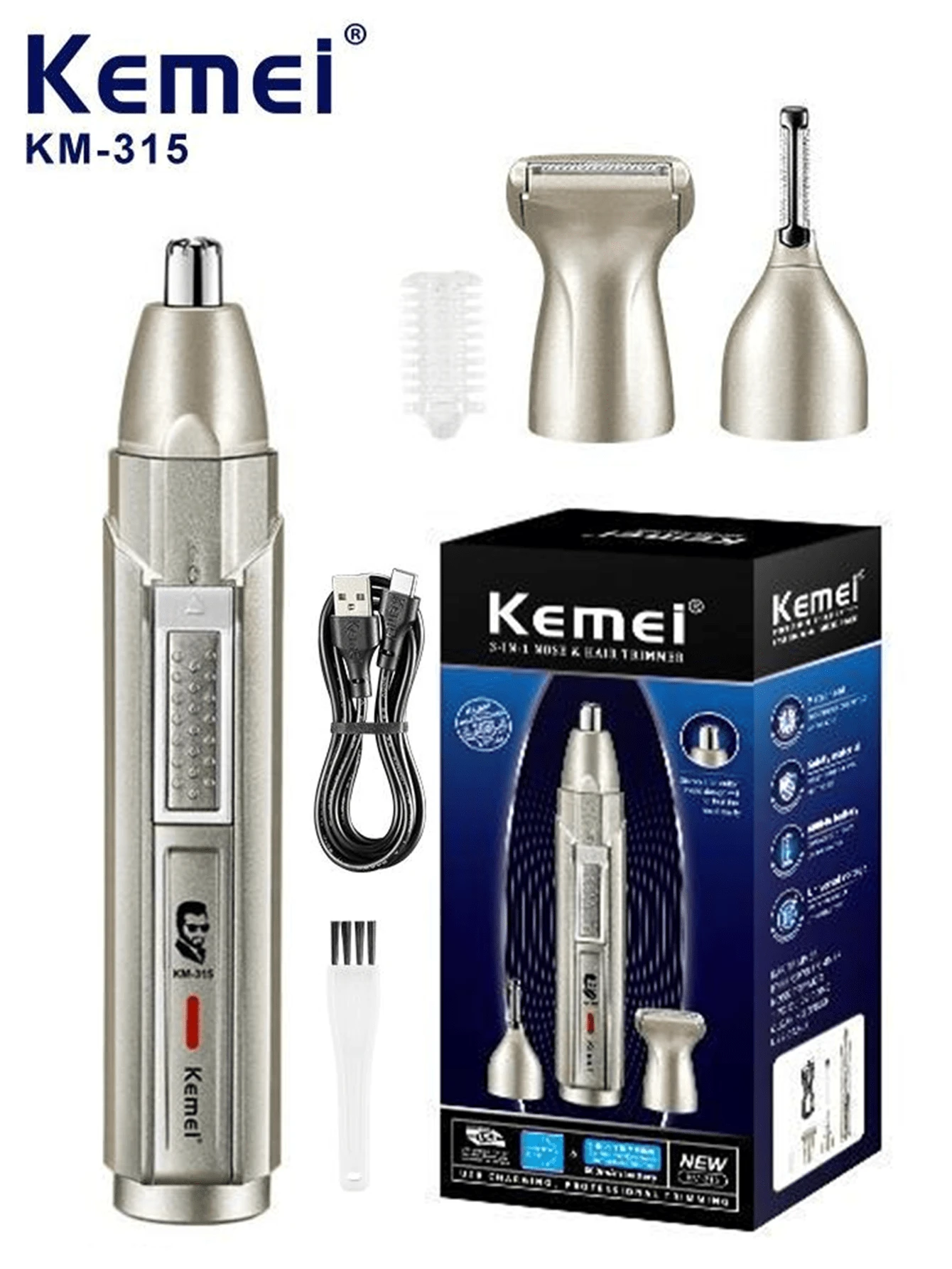 Kemei Máquina de afeitar eléctrica profesional 3 en 1 para nariz de hombres con afeitadora Kemei ...