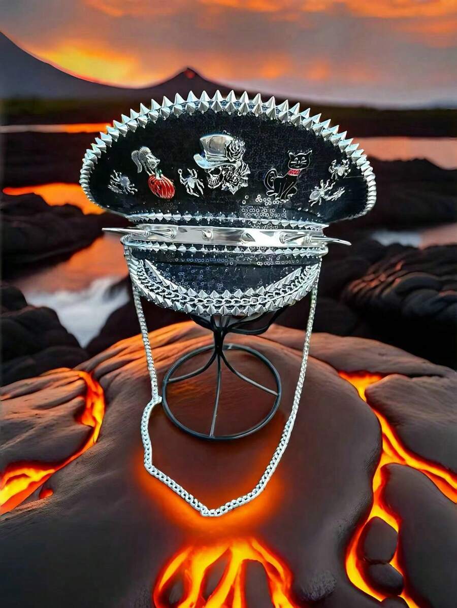 HongLuan Steampunk Rhinestone Captain Hat - Adjustable Shiny Skull ...