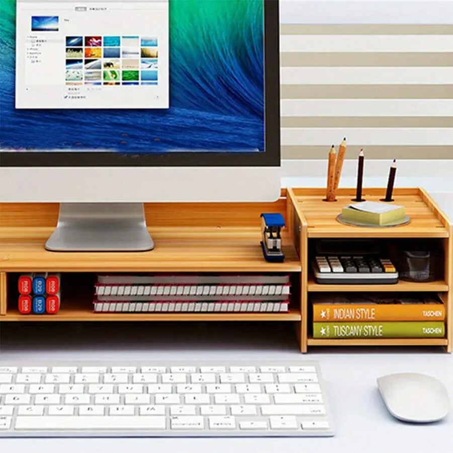 DIY Wooden Desktop Storage Organizer Shelf For Office, Computer Monitor ...
