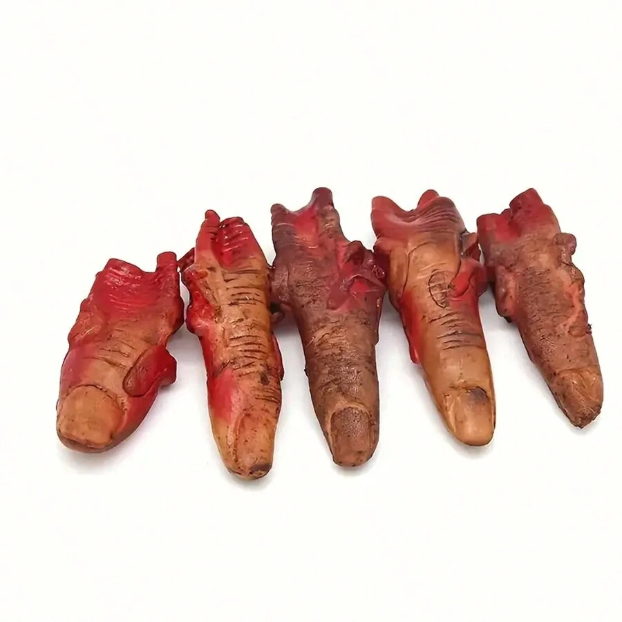 5pcs/Set Bloody Halloween Decoration Set, Realistic Fake Fingers, Scary ...