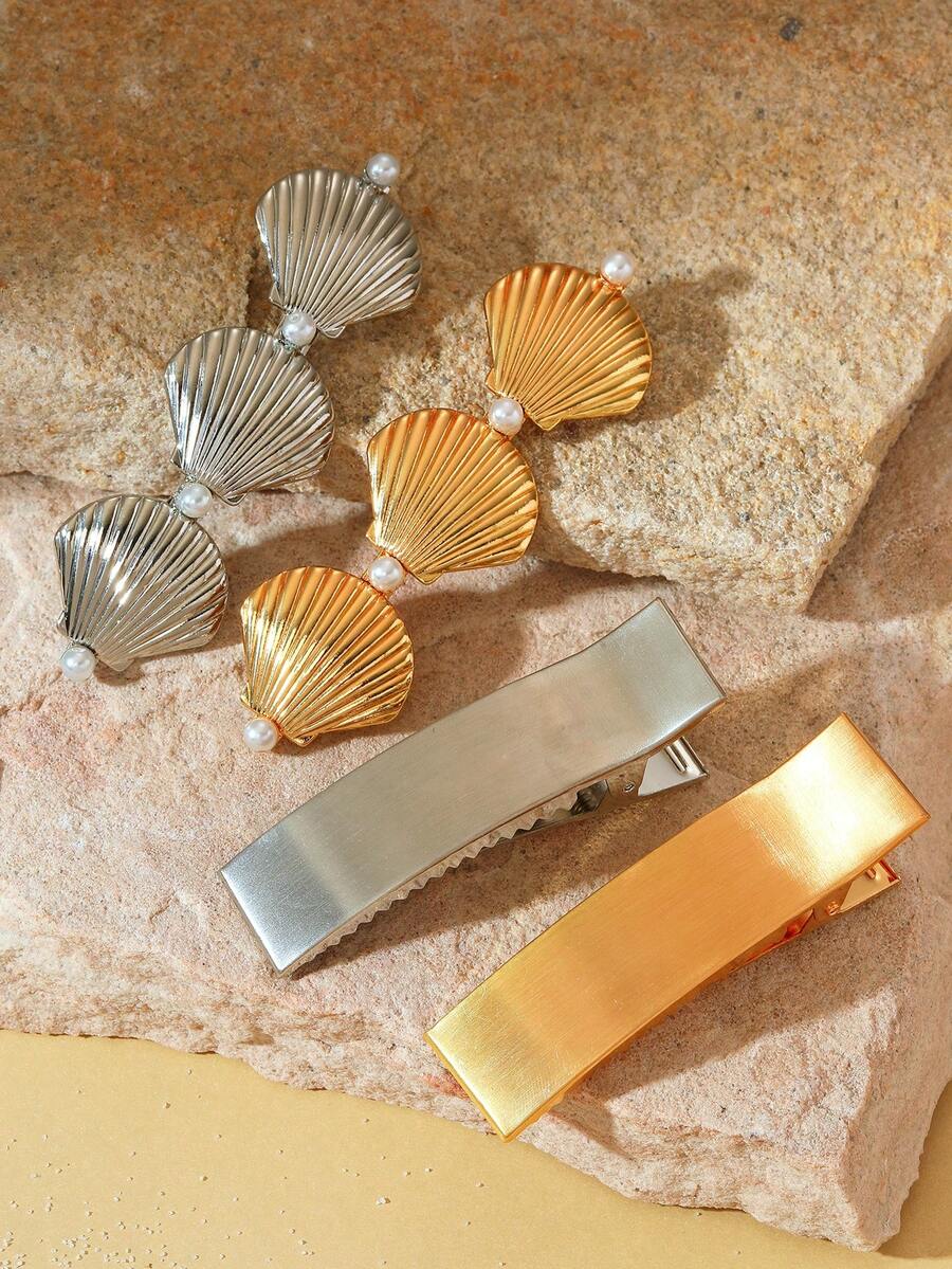 1 Pc Gold Shell Bangs Hairpin, Acessórios para cabelo High-end Metal ...