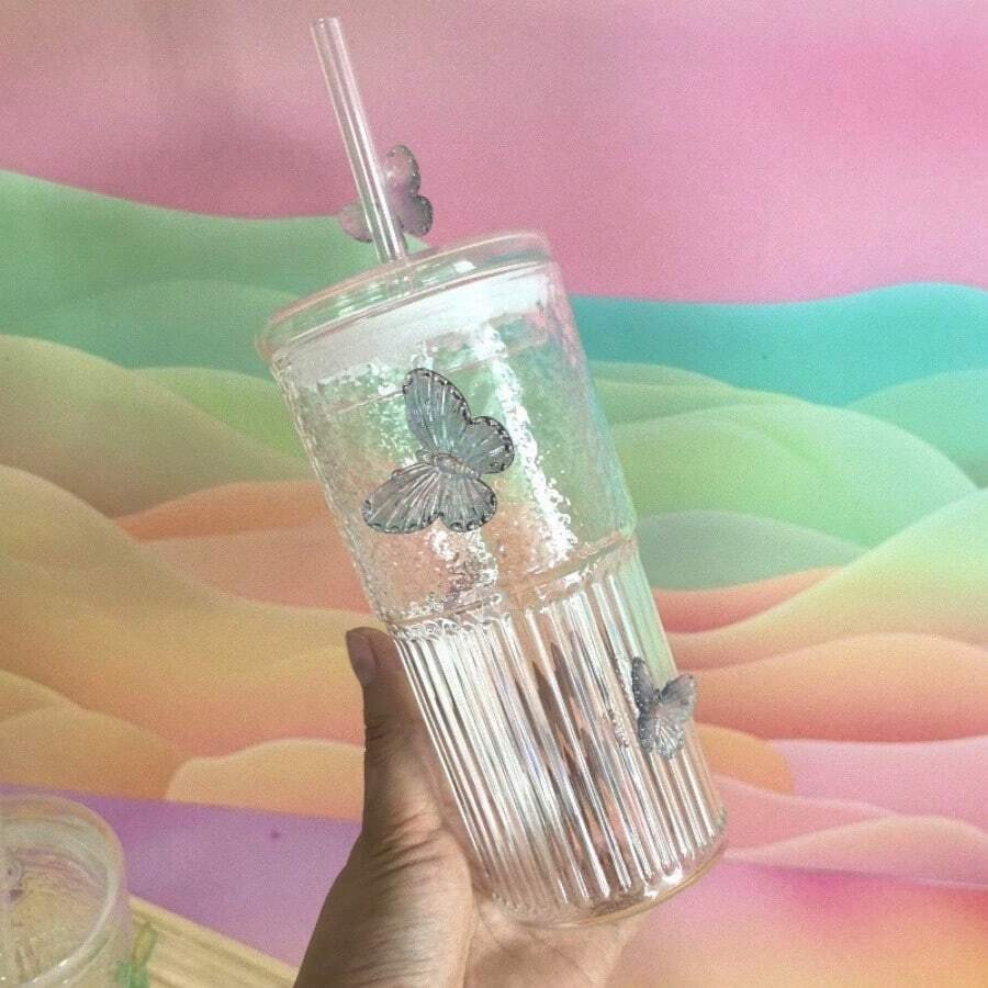 650ml Glass Cup With Straw&Lid, High Face Score And For Both Cold&Hot ...