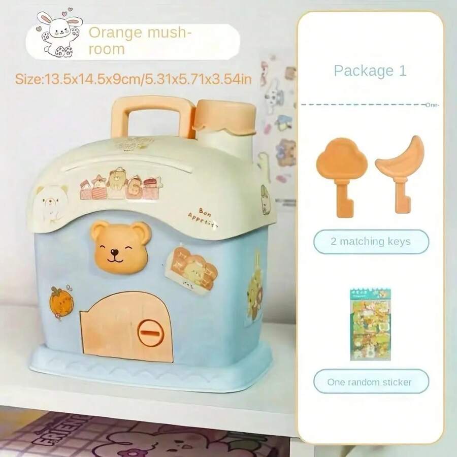 Bear Shaped Piggy Bank Coin Saving Box With 2 Keys & 1 Sticker ...