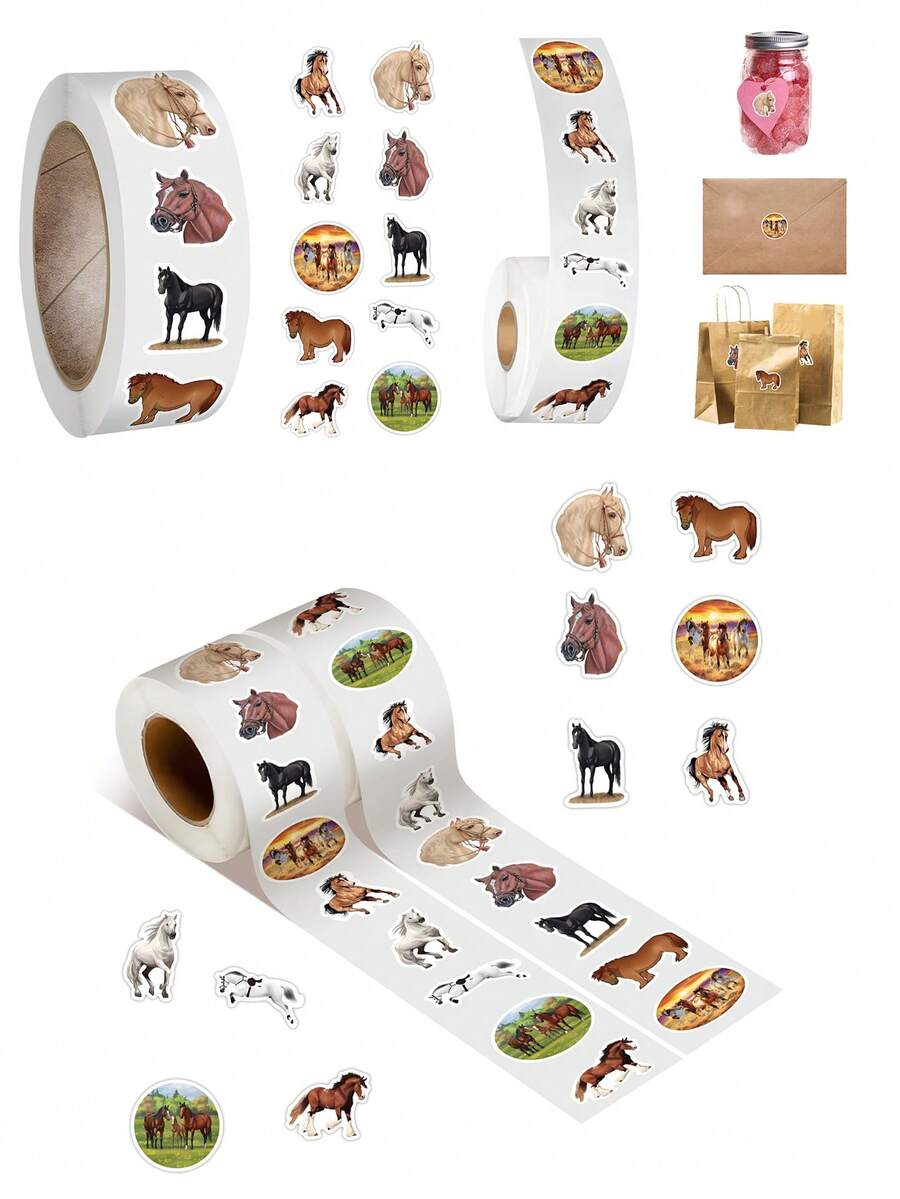 500PCS Horse Realistic Sticker Roll, Horse Aesthetic Stickers For Water ...