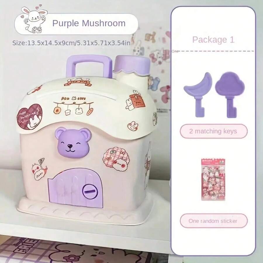 Bear Shaped Piggy Bank Coin Saving Box With 2 Keys & 1 Sticker ...