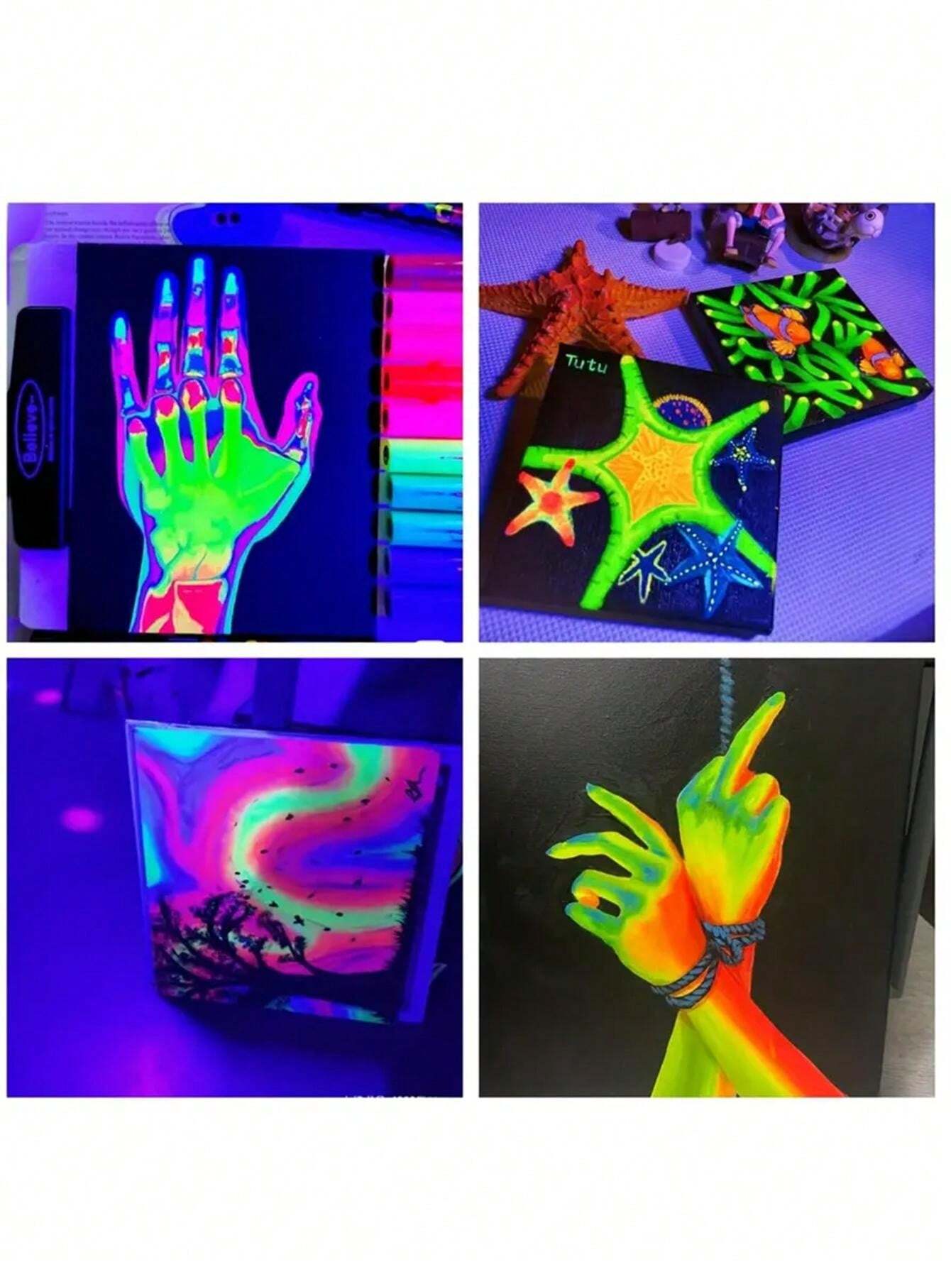 6 Colors Fluorescent Water-Based Paints, Glow In The Dark Luminescent ...