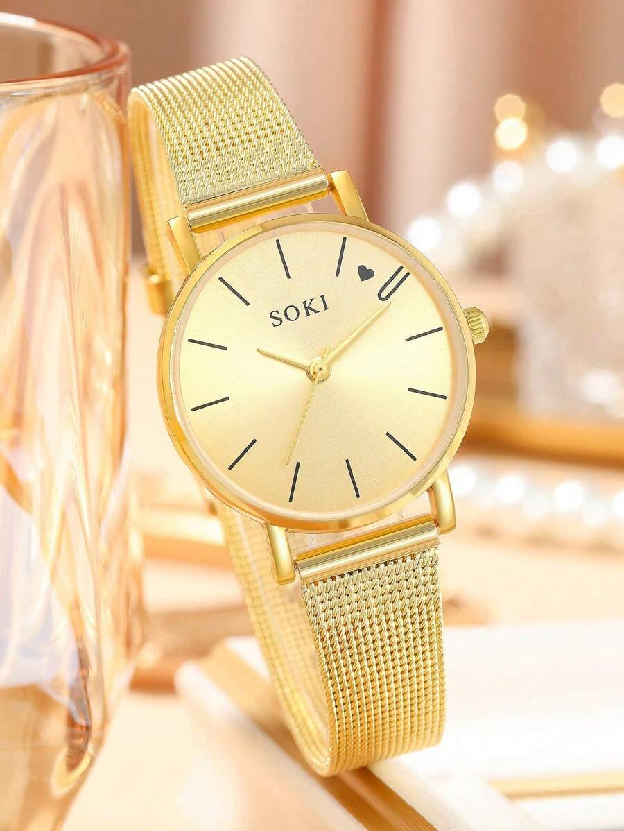SOKI SOKI Ladies Watch 6pcs/Set Women's Golden Tone Love Letter Face ...