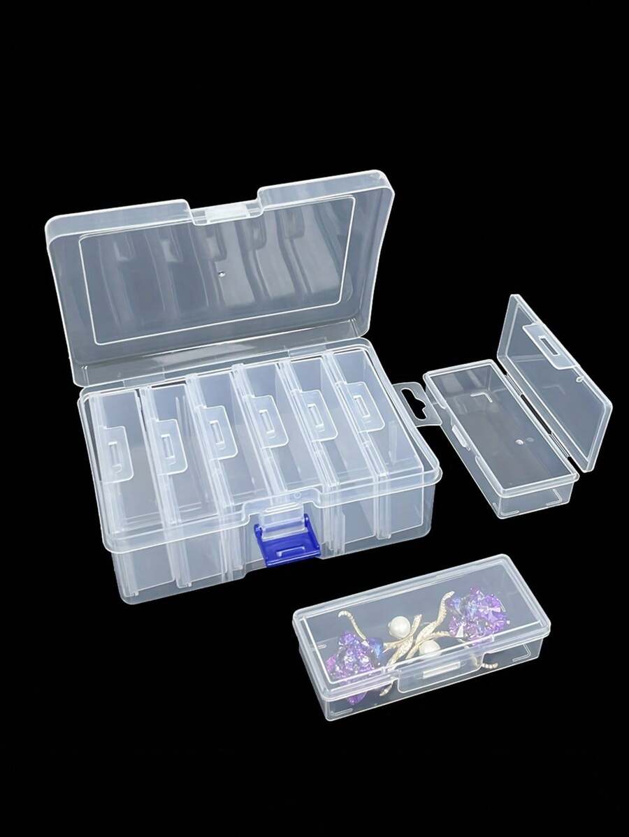 6pcs Transparent Plastic Storage Boxes Set, Rectangle Craft Organizer ...